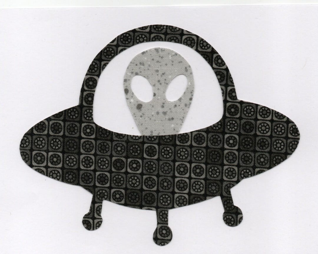 Black/gray Alien and Spaceship Fabric Iron on Appliques ~ No Sew ~ DIY ...