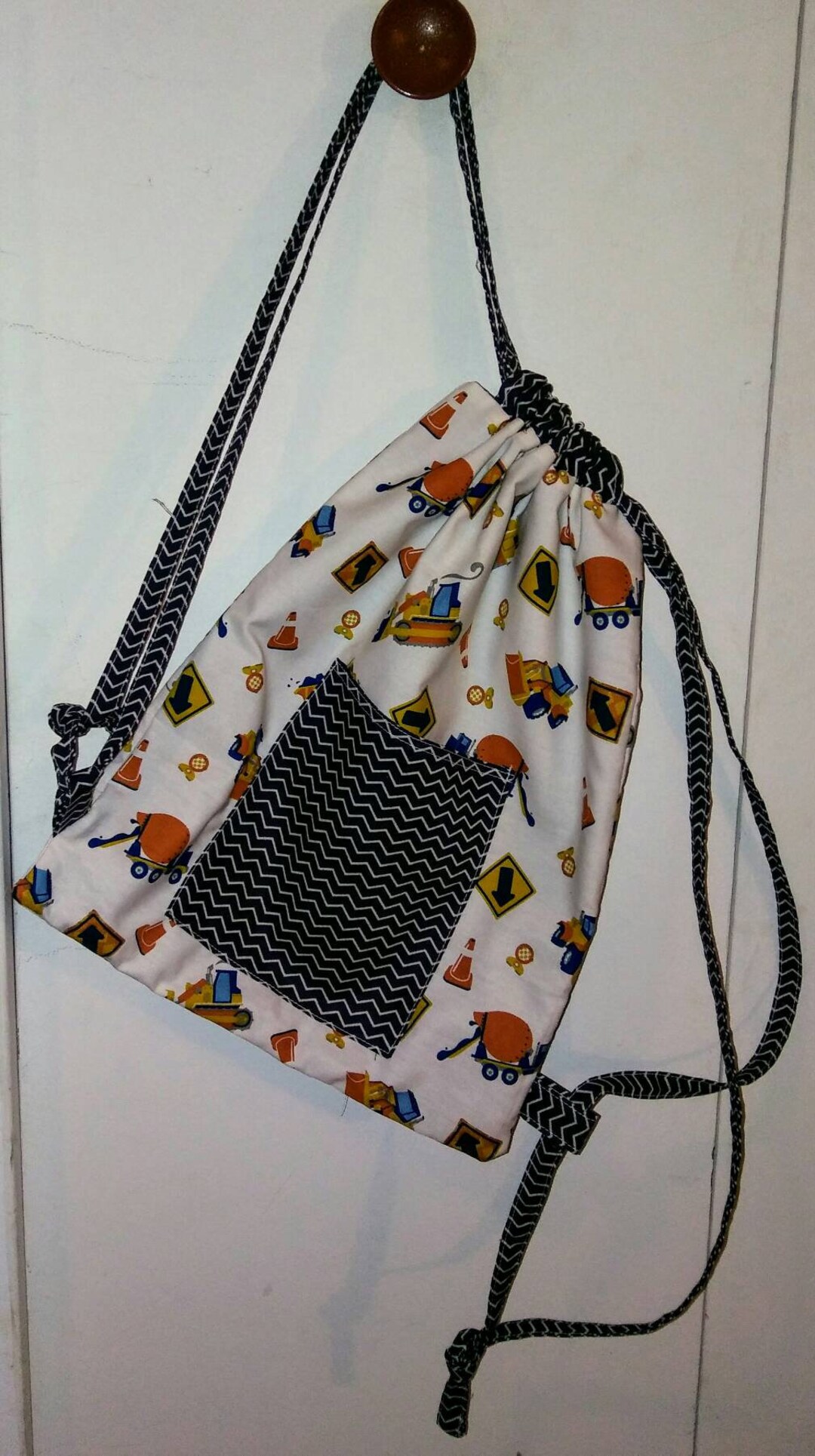 Child Size Reversible Drawstring Backpack - Construction Trucks and ...