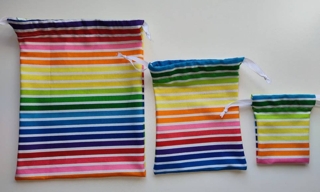 Rainbow Stripe Drawstring Reusable Fabric Gift Bags Your Choice From 3 ...