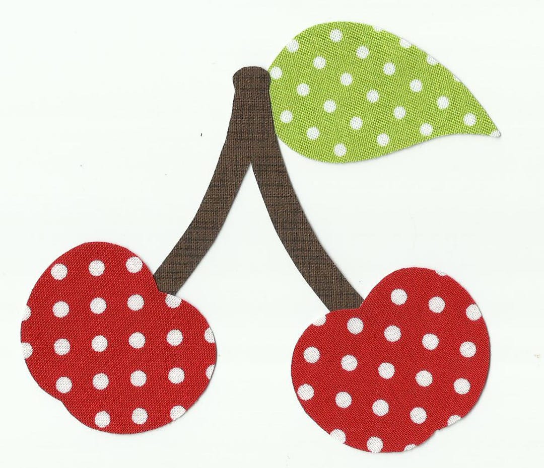 Red and Green Polka Dot Cherries Fabric Iron on Applique ~ DIY ~ NO SEW ...