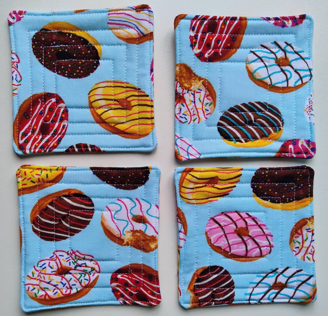 Set of 4 Quilted Donut Print Fabric Coasters - Etsy