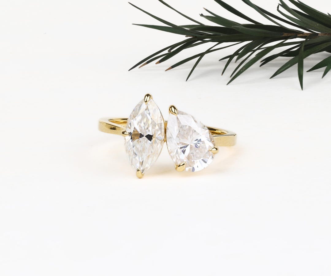 Double Stone Engagement Ring, Toi Et Moi Ring, Pear and Marquise Cut ...