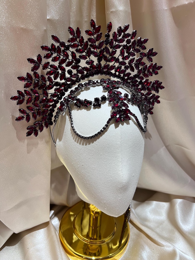 Dark Ruby Crystal Crown Headpiece | Gothic Bridal Tiara, Fantasy ...