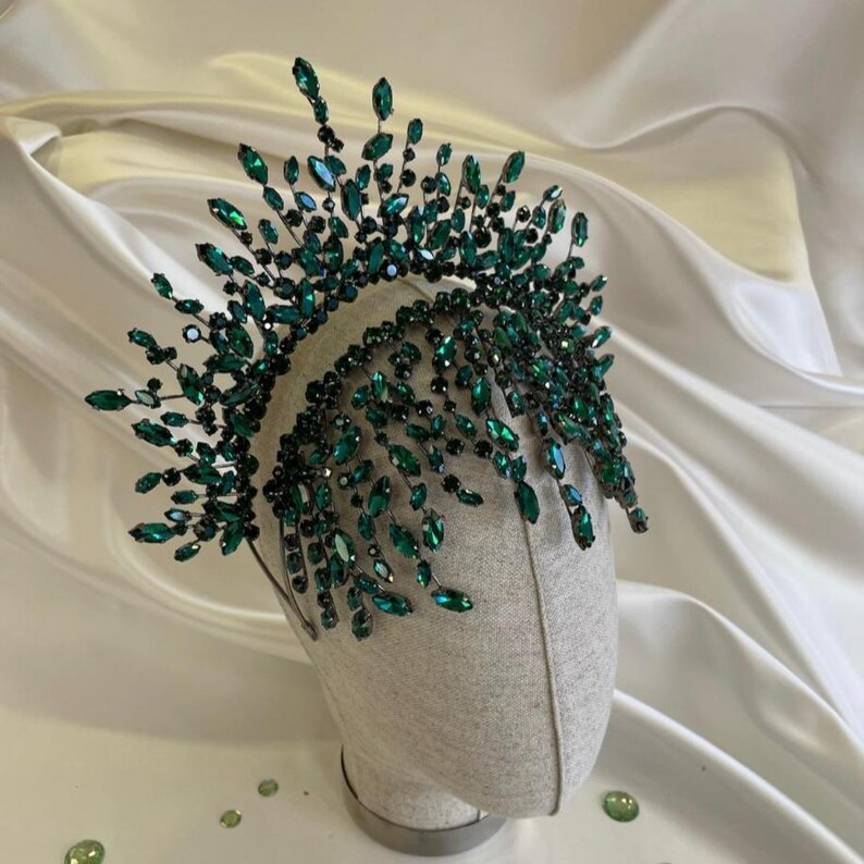 Emerald Green Crystal Crown Headpiece | Handmade Statement Festival ...