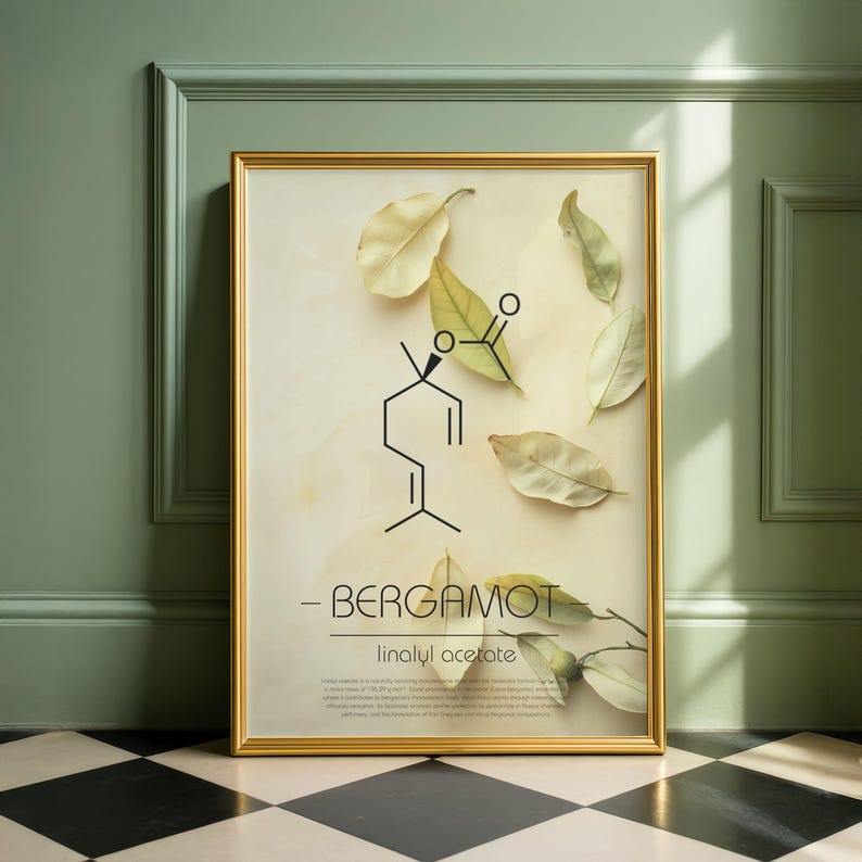 Linalyl Acetate Molecular Structure Poster | Minimalist Bergamot ...