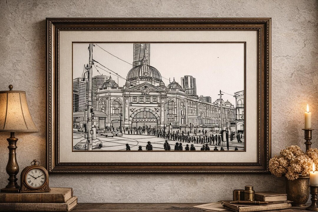 Flinders Street Station Architectural Sketch | Melbourne Line Art Print ...