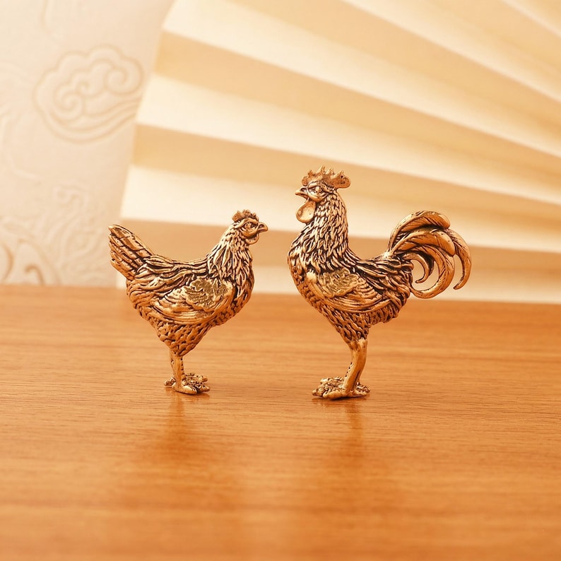 Vintage Brass Chicken Figurine Set, Rustic French Farmhouse Tabletop ...
