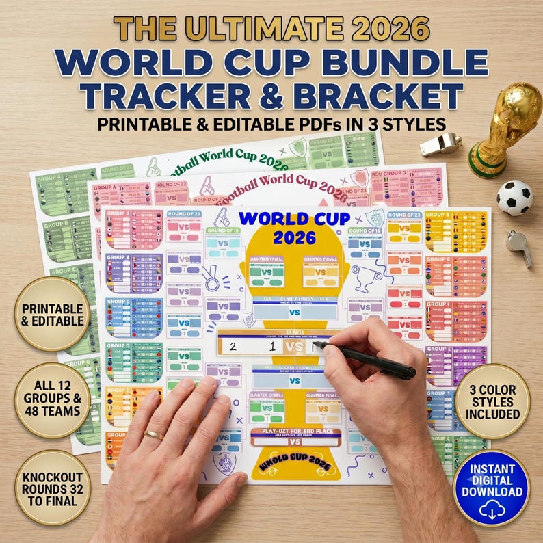 2026 Football World Cup Bracket and Tracker Bundle | Printable and ...