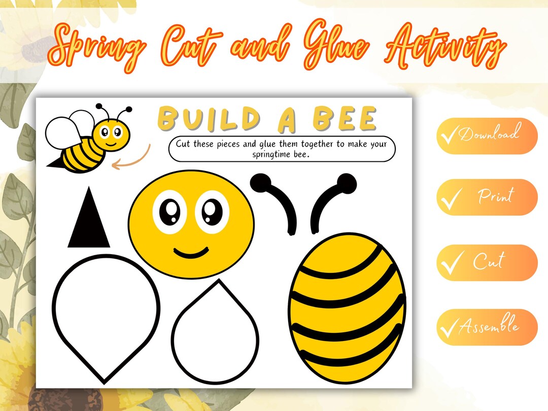 Spring Bee Craft Printable Build a Bee Cut and Glue Activity for Kids ...