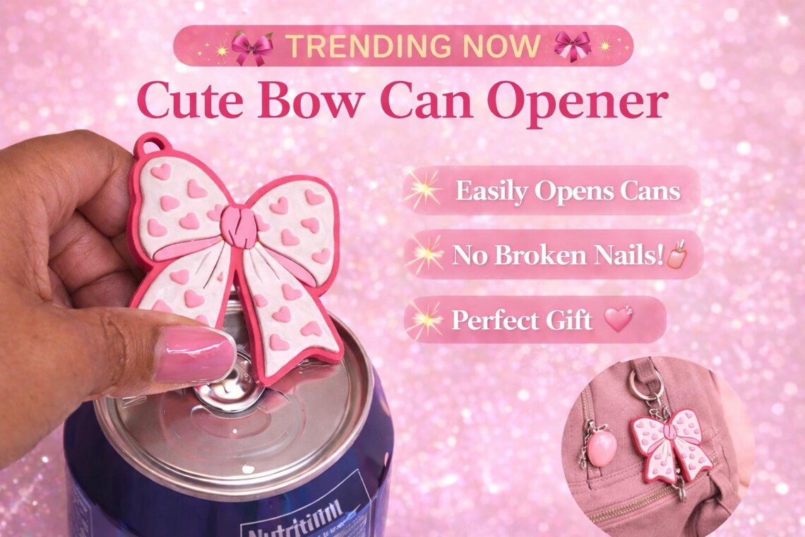 3D Printed Pink Heart Bow Can Opener Charm, Keychain Tool - Etsy