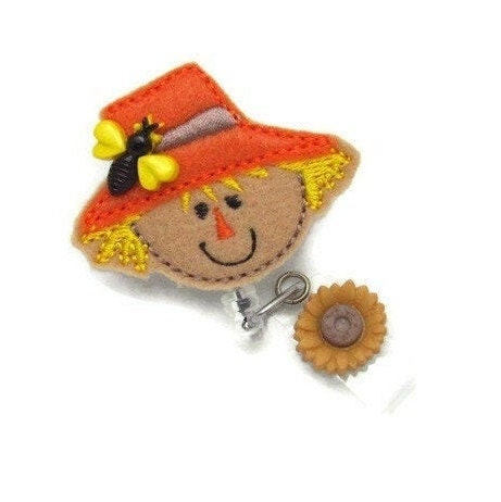 Scarecrow Badge Reels Fall Badge Clips Felt Appliqued ID | Etsy