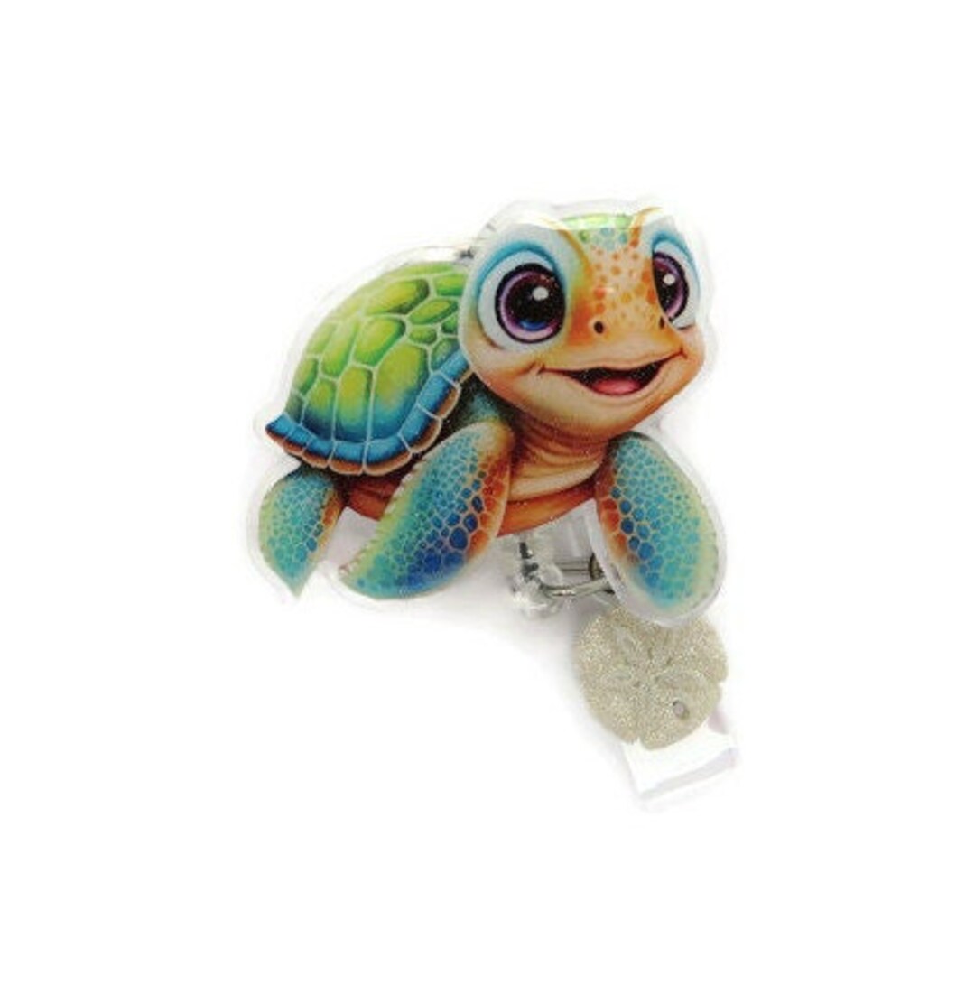 Sea Turtle Glitter Acrylic ID Badge Reel - Cute Beaded Turtle Badge ...