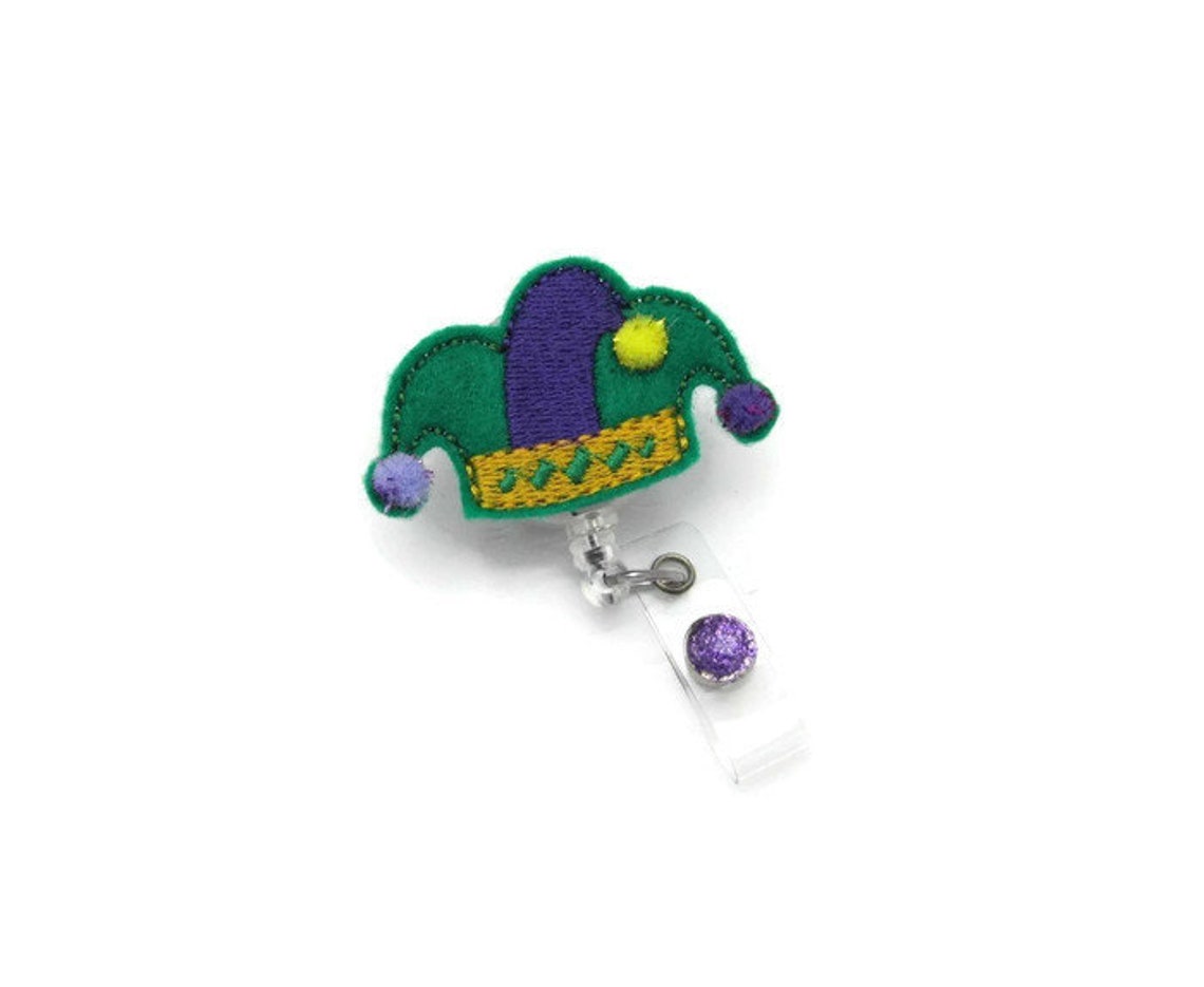Mardi Gras Badge Reel - Jester Hat Badge Reel - Mardi Gras ID Badge ...
