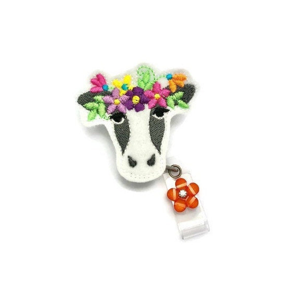 Cow Badge Reel - Floral Cow Head Retractable ID Badge Reel - Cute Cow ...