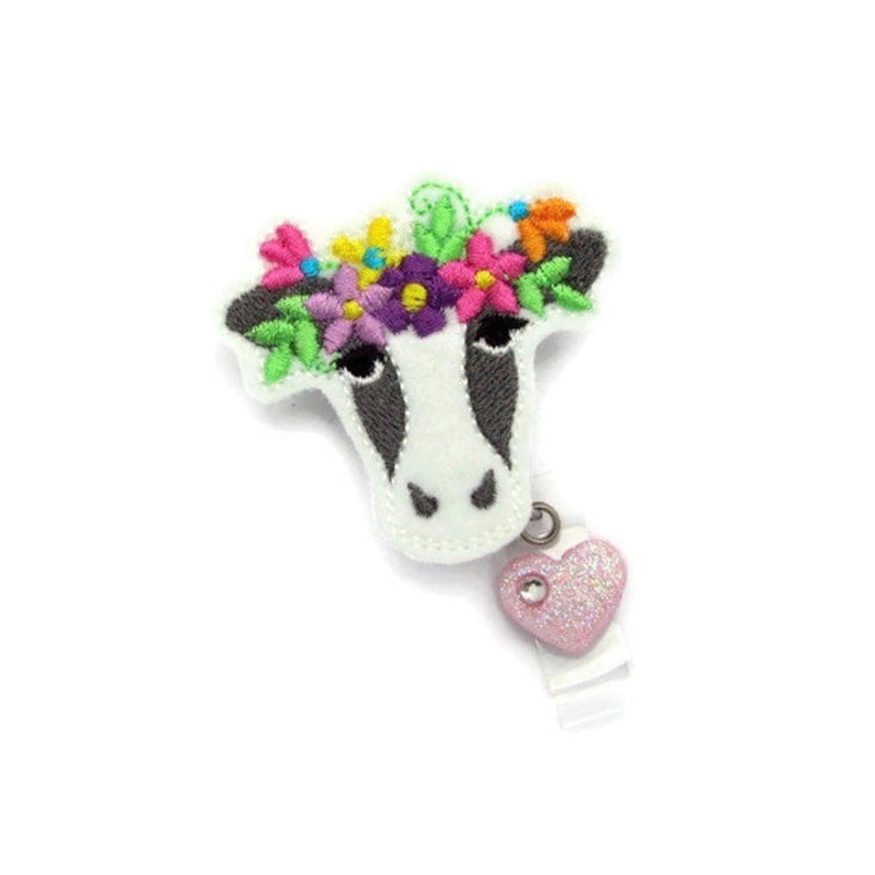 Cow Badge Reel - Floral Cow Head Retractable ID Badge Reel - Cute Cow ...