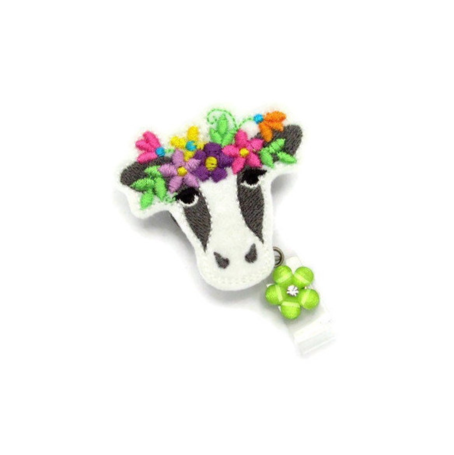 Cow Badge Reel - Floral Cow Head Retractable ID Badge Reel - Cute Cow ...