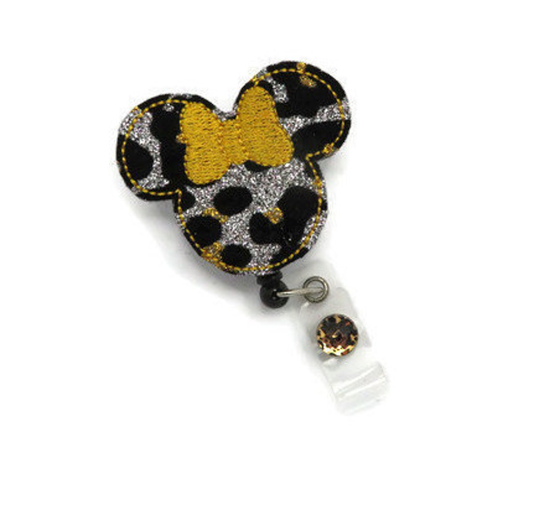 Mouse Badge Reel - Glitter Leopard Mouse ID Badge Reel - Nurse Badge ...