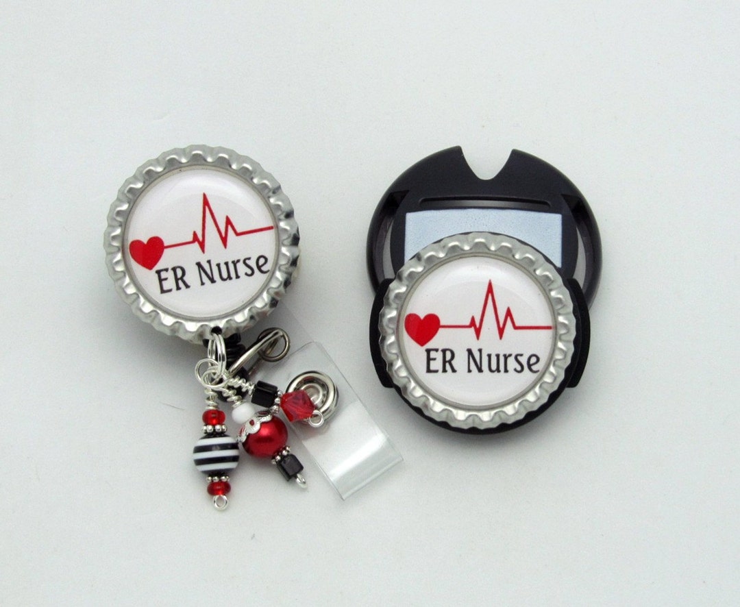 ER Nurse Badge Reel and Stethoscope Tag Combo - Designer Badge Reels ...