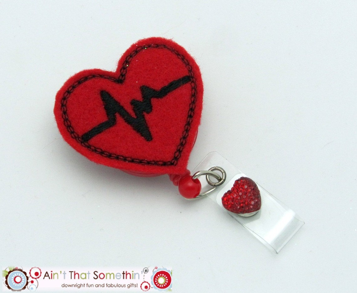 Cardiac EKG Heart Retractable Badge Reel - Felt Heart Badge Clip - Cute ...