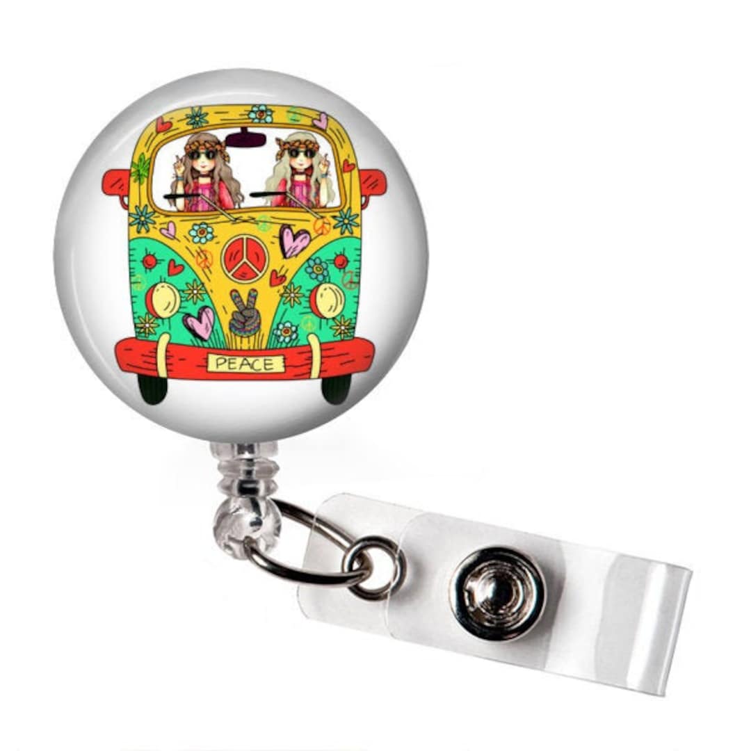 Hippie Van Badge Reel - Cute Hippie Mama Badge Reels - Road Trippin' ID ...