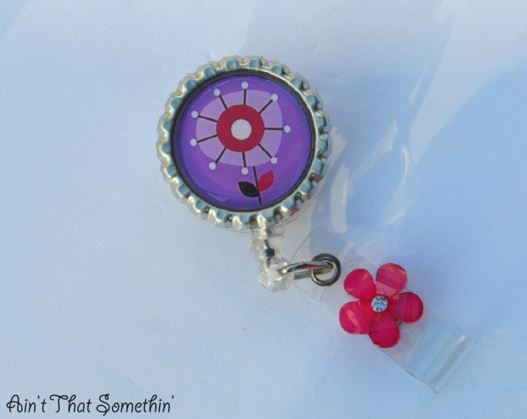 Deep Pink and Purple Posie Retractable Badge Reel - Gifts Under 10 ...
