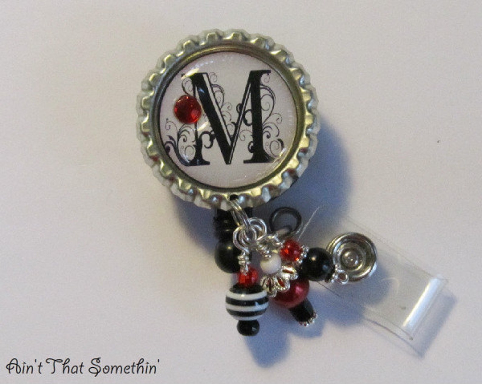 Personalized Curly Swirly in Red With Bead Bundle - Retractable Badge ...