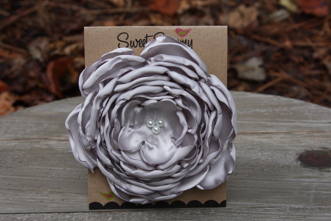 34 Colors Large Satin Flower Pin, Silver Gray Satin Flower Pin - Etsy