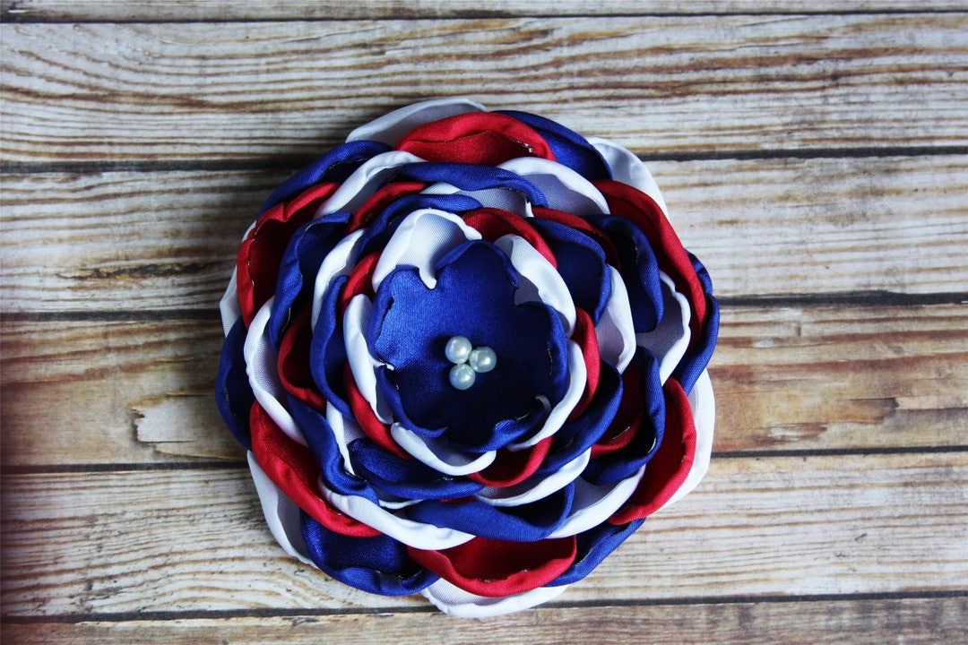 34 Colors Large Satin Flower Pin, USA, Red White and Royal Blue Satin ...