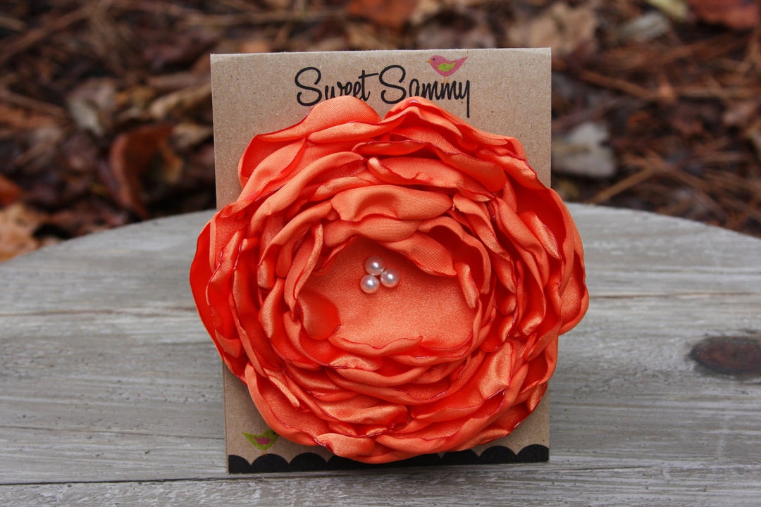 34 Colors Large Satin Flower Pin, Orange Satin Flower Pin, Flower ...