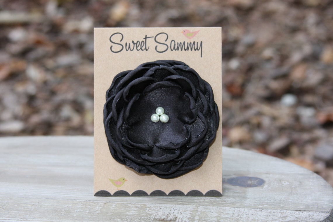 34 Colors Medium Satin Flower Pin Black Satin Flower Pin | Etsy