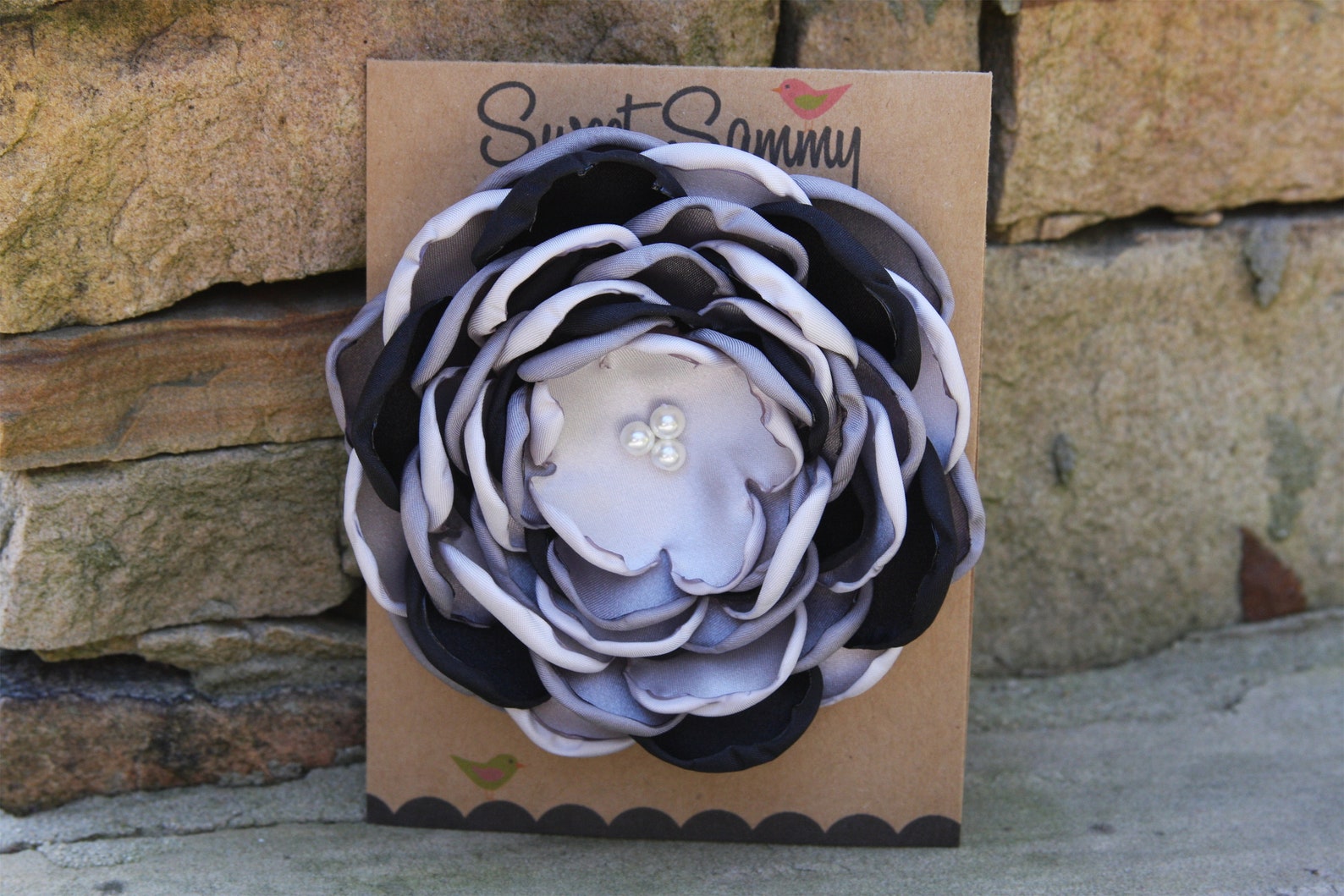 34 Colors Large Satin Flower Pin Black/gray/white Satin - Etsy