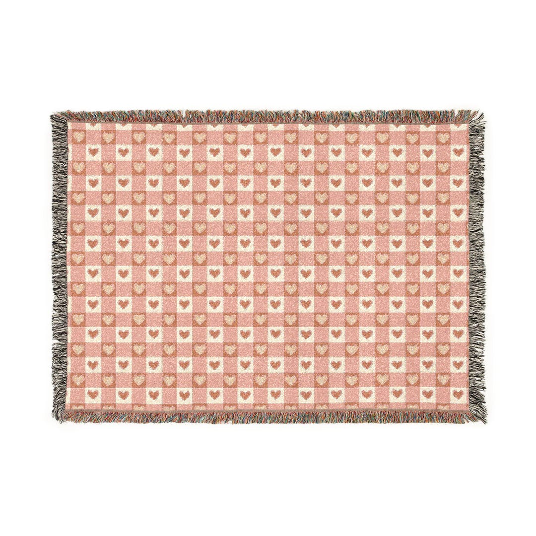 Checkered Heart Pattern Woven Blanket | Cozy Throw, Decorative Home ...