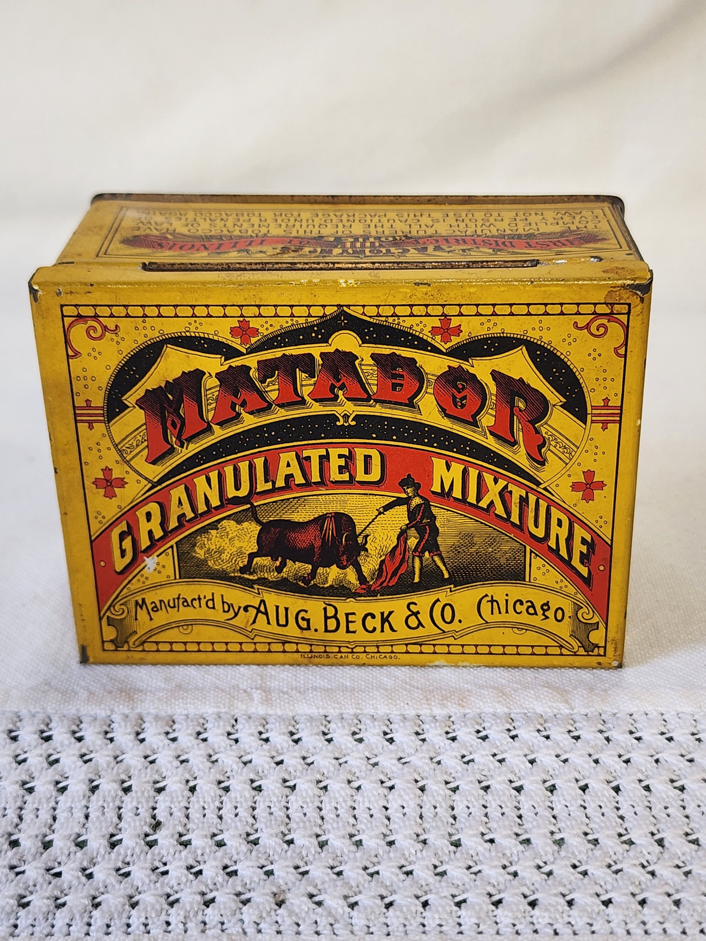 Antique MATADOR Granulated Mixture TOBACCO Tin Aug Beck & Co Chicago 3 ...