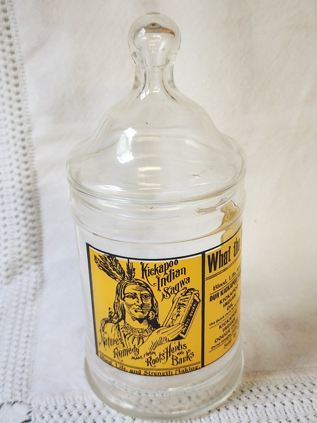 Vintage Apothecary Jar With Advertising Kickapoo Indian Sagwa - Etsy