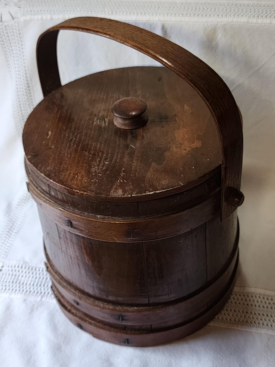 Vintage PRIMITIVE Farmhouse FIRKIN SUGAR Bucket With Lid 9 3/4" Tall - Etsy