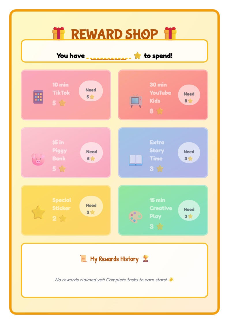 Kids Reward Chart Printable Weekly Star Rewards and Activities PDF ...
