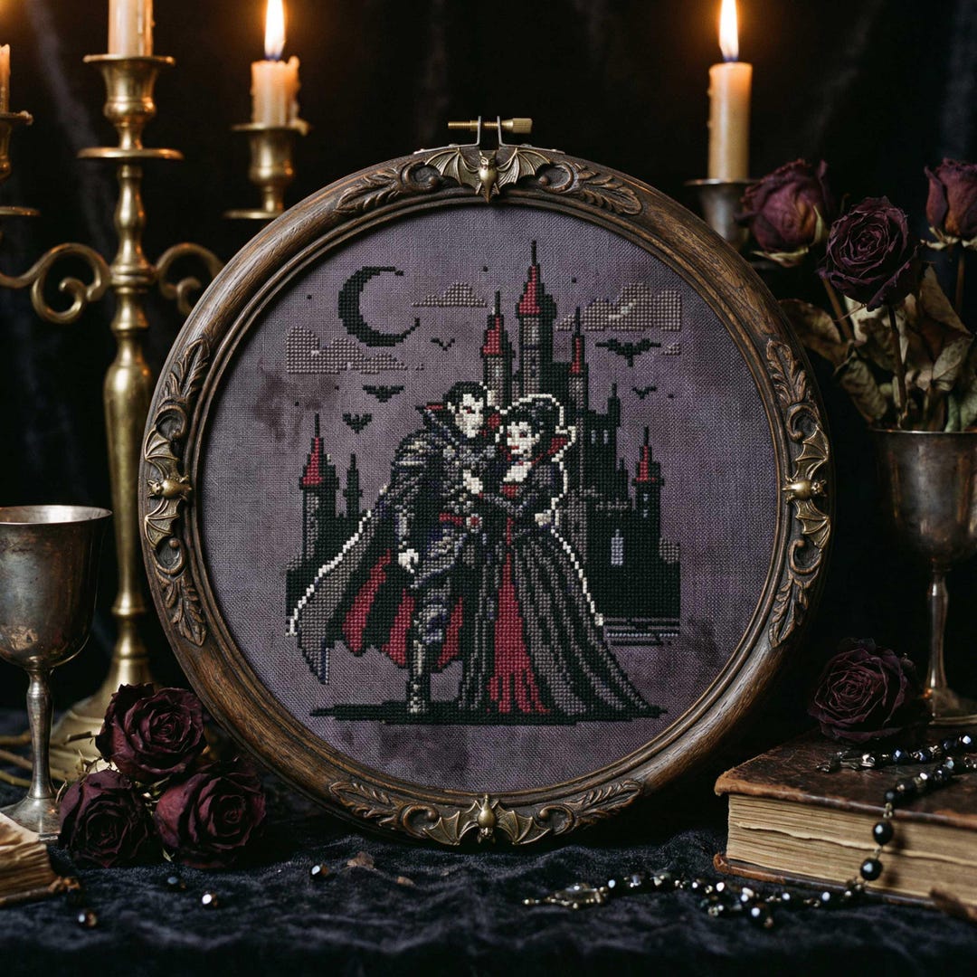 Vampire Royal Cross Stitch Pattern: Royal Couple at Moonlit Castle ...
