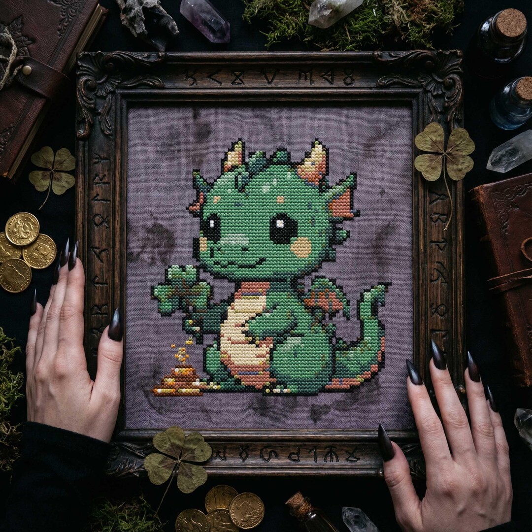 St Patrick Dragon Cross Stitch Pattern: Lucky Fantasy Dragon Embroidery ...