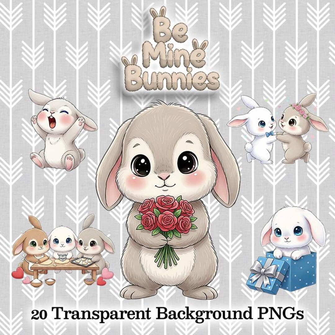 Be Mine Bunnies – Valentine Bunny Clipart Bundle – Cute Rabbit PNG ...