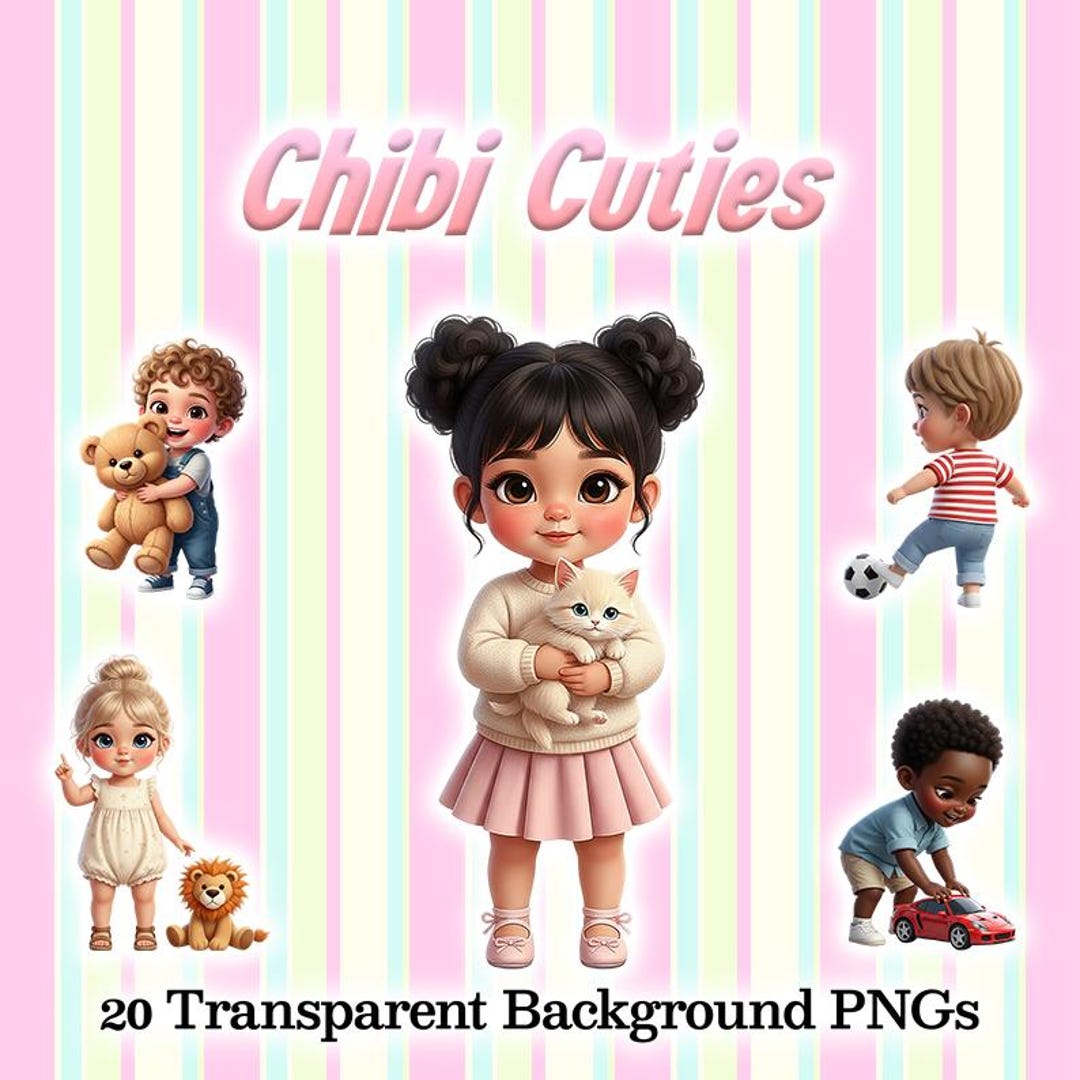 Chibi Cuties – Cute Kids Chibi Clipart Bundle – Baby & Toddler PNG ...
