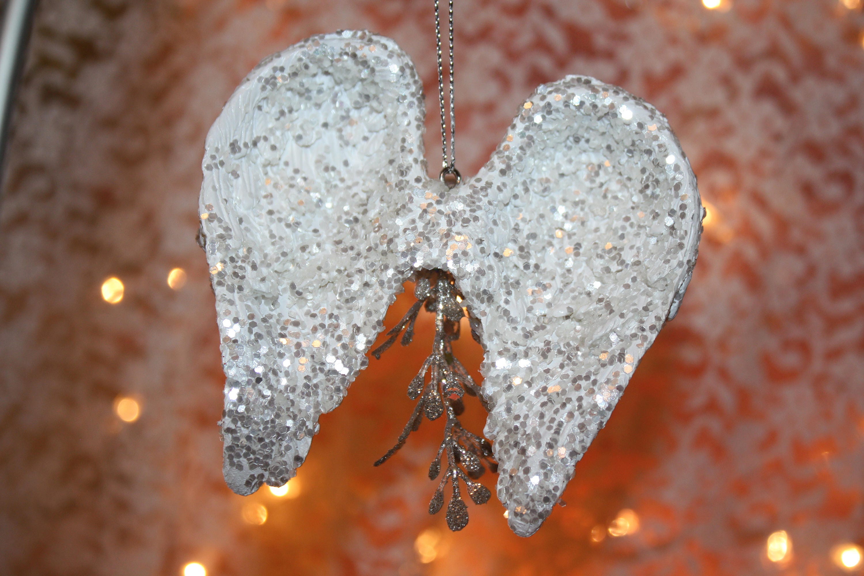 Shabby Cottage Chic White Glittered Angel Wings Christmas Ornament ...