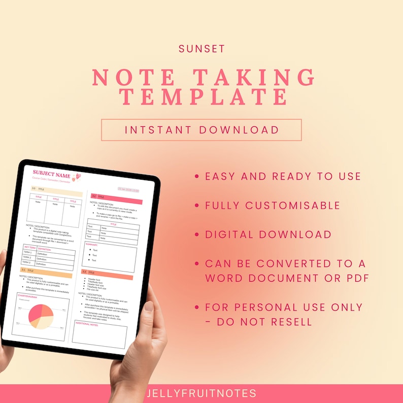 Academic Student Note Taking Google Docs Template - Sunset - Etsy
