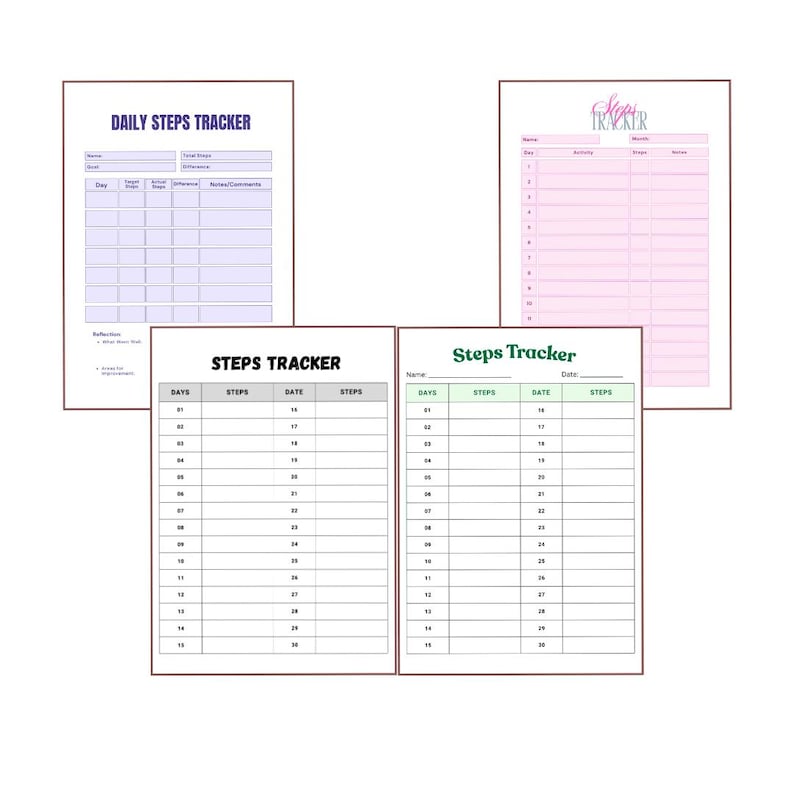 Daily Steps Tracker Log: Walking Progress Pedometer Sheet (PDF, PNG) - Etsy
