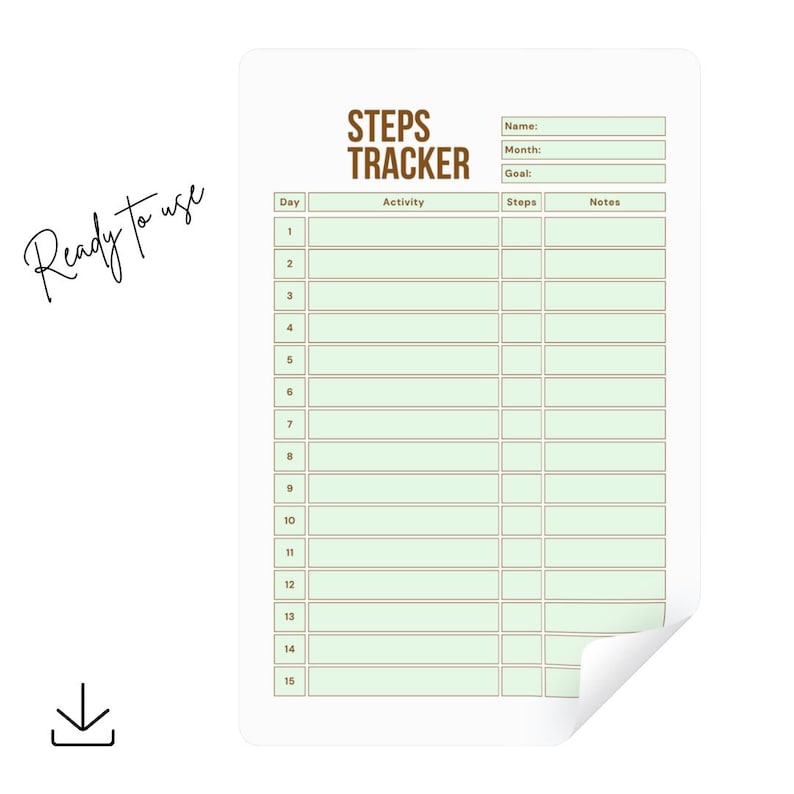 Daily Steps Tracker Log: Walking Progress Pedometer Sheet (PDF, PNG) - Etsy