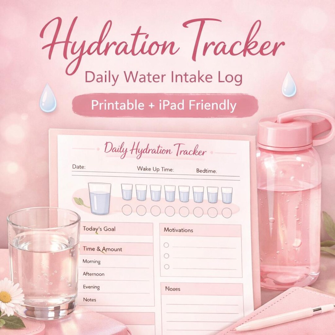Daily Hydration Tracker Printable: Wellness Planner Page (A4, US Letter ...