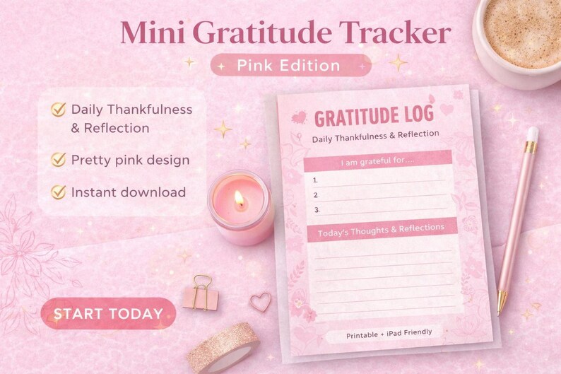 Pink Gratitude Tracker Printable, Daily Self Care Journal (ipad, PDF ...