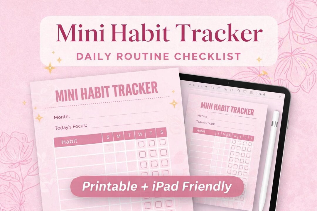 Pink Mini Habit Tracker Printable, Daily Checklist, Goodnotes iPad ...