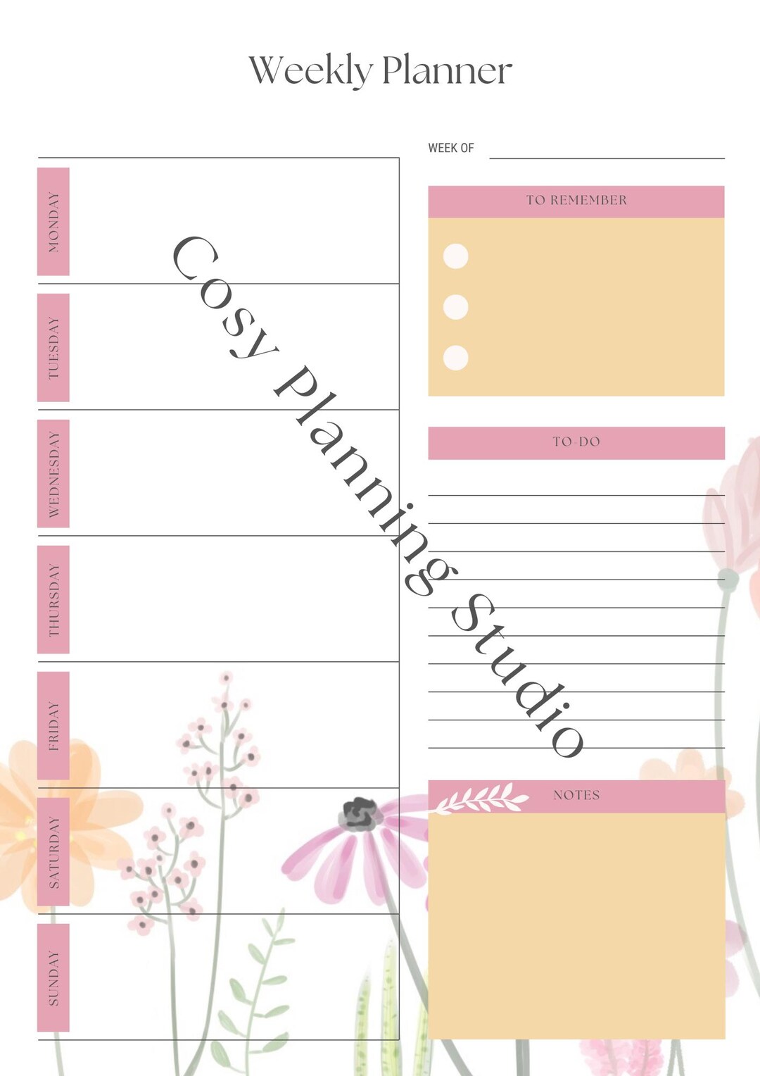 Floral Weekly Planner - Etsy