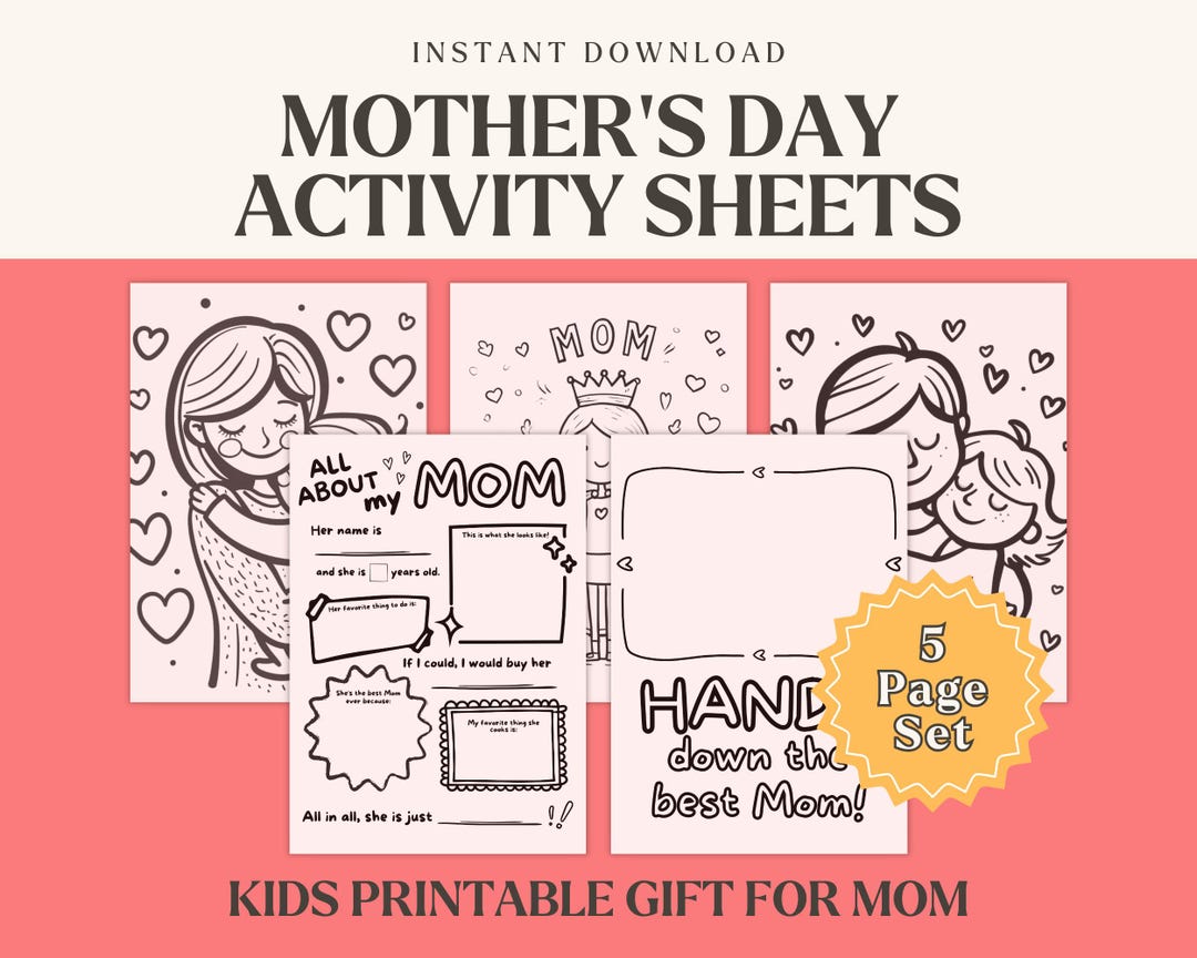 Mother's Day Activity Sheets | Set of 5 Printable Crafts for Kids | PDF ...