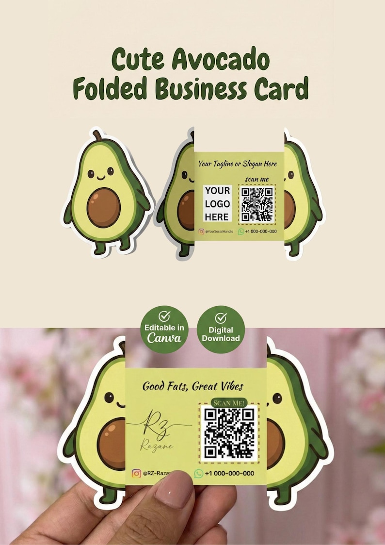 Folded Avocado Business Card Template | Cute Shaped Business Card ...